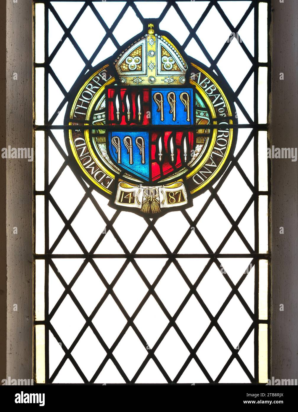 A partial stained-glass window, of Edmund thorpe, Abbot of Croyland ...