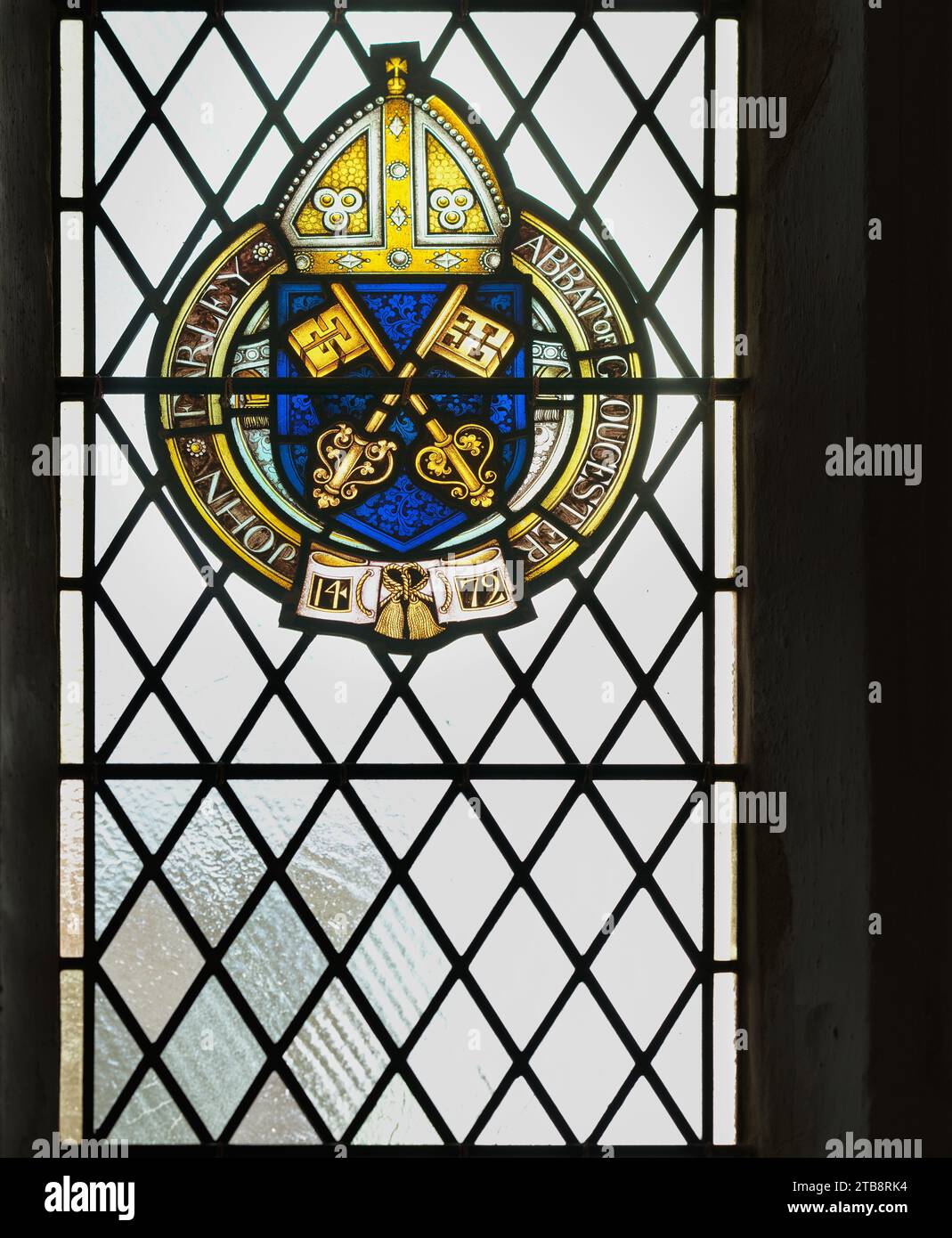 A partial stained-glass window, John Farley, abbbot of Gloucester ...