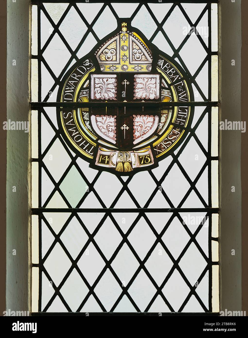 A partial stained-glass window, of Thomas Edwards, abbot of Waltham ...