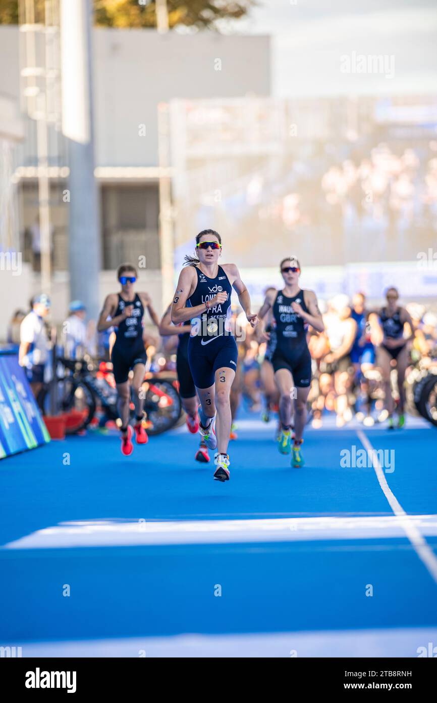 Emma Lombardi running at the finish line in Pontevedra in the 2023 ...