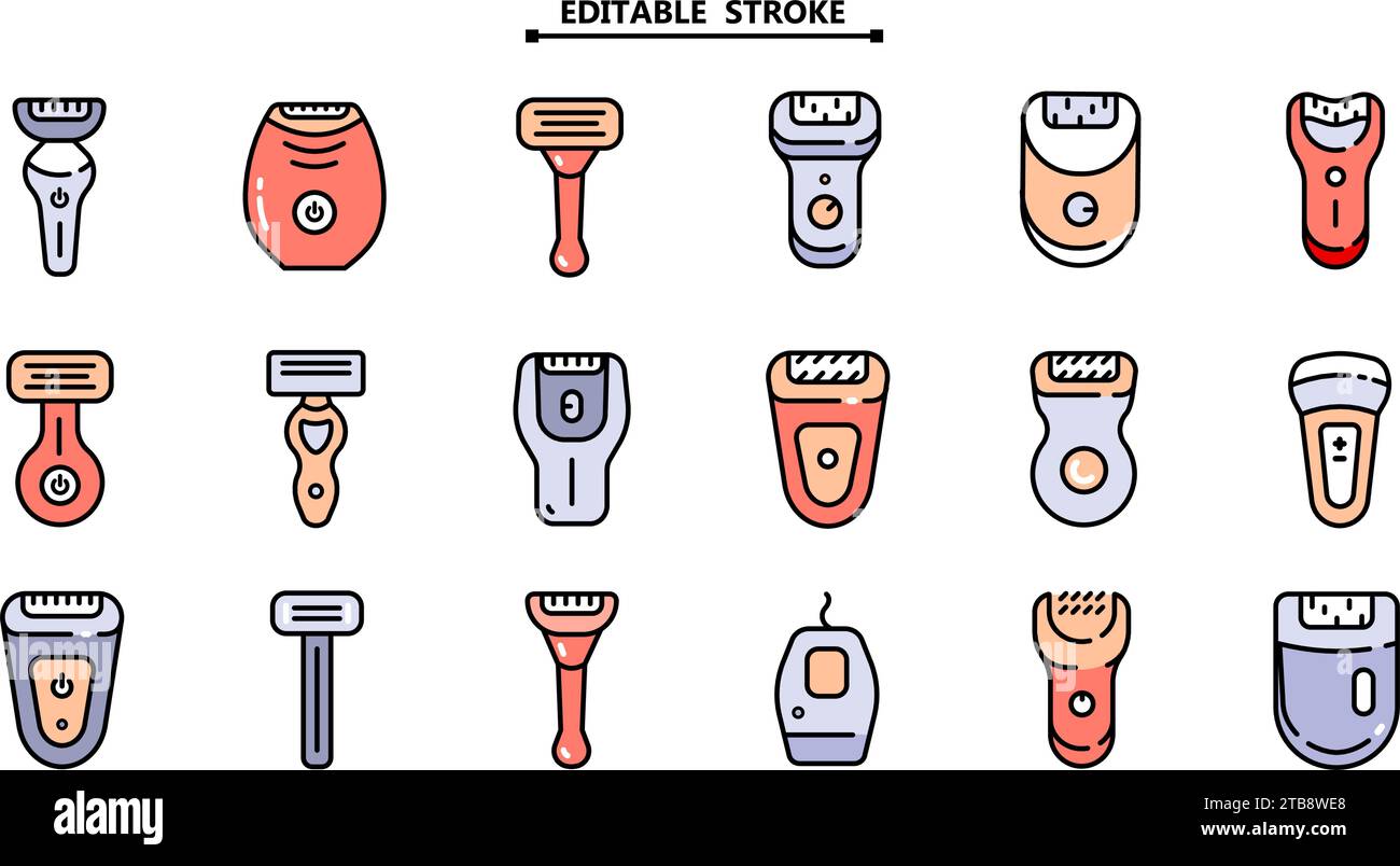Shaving razors isolated color icon set. Editable stroke. Accessory for ...