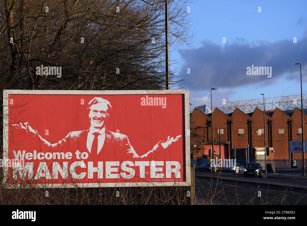 A general view of a billboard featuring prospective Manchester United ...