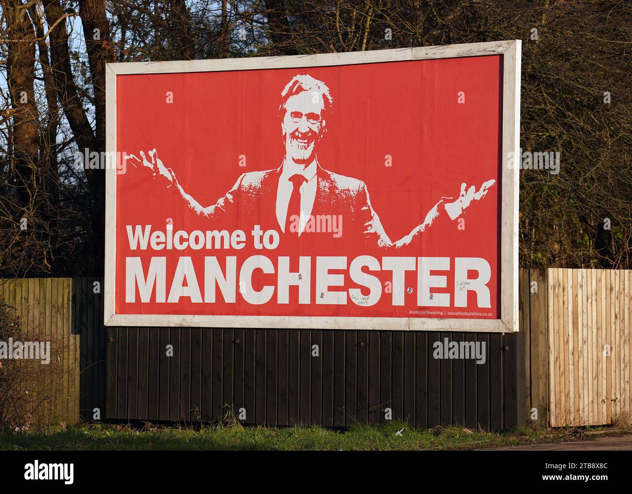 A general view of a billboard featuring prospective Manchester United ...