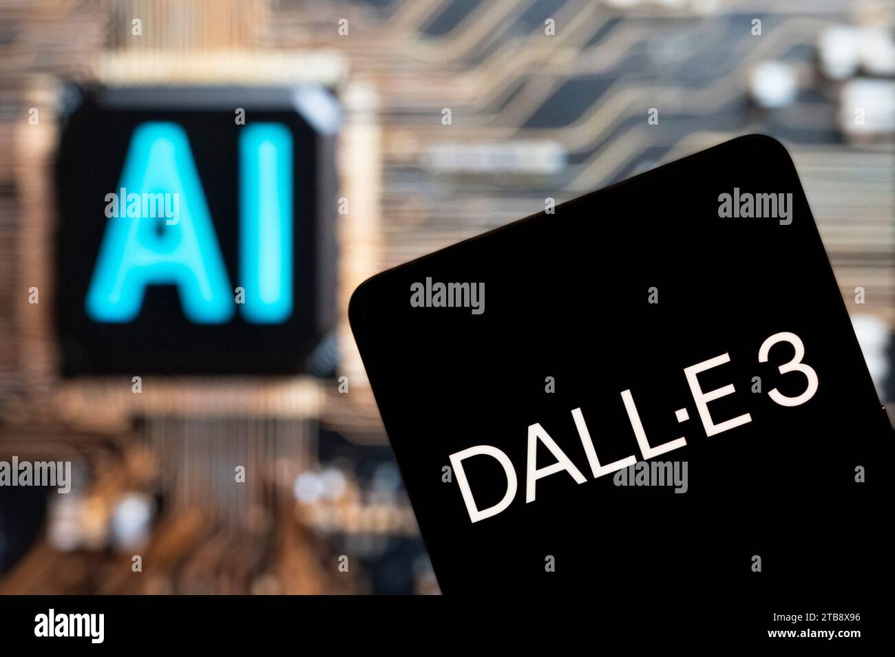 In this photo illustration, the text-to-image models developed by OpenAI, DALL-E 3, logo seen ...