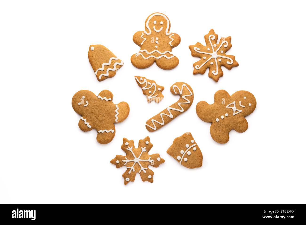 Christmas homemade gingerbread cookies of a man, snowflake, bell, star ...