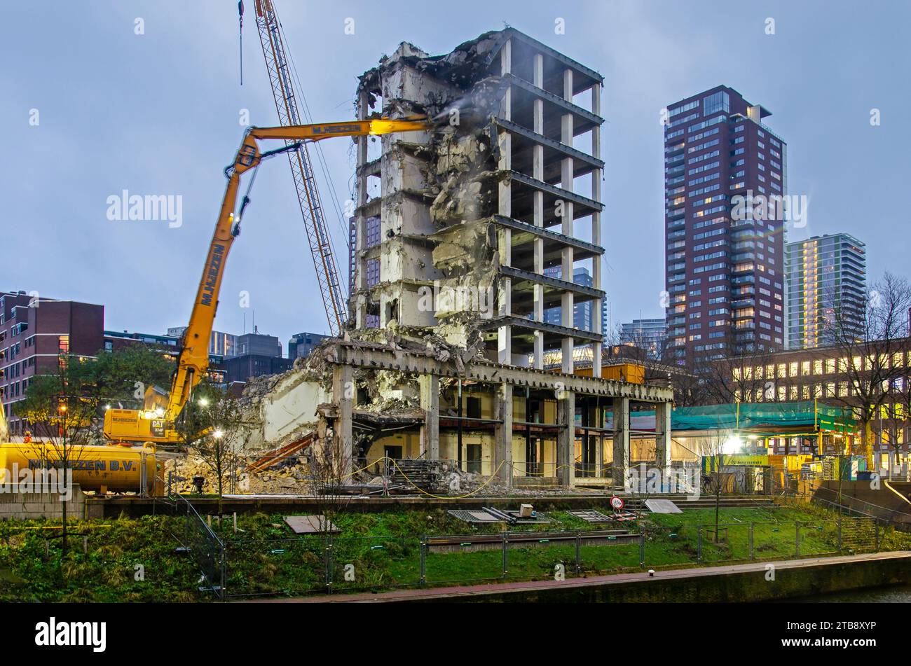 Roterdam, The Netherlands, December 4, 2023: demolition of am office ...