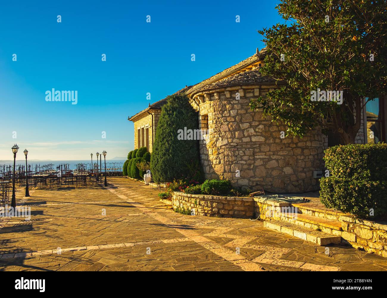 Lekursi Castle Kajala e Lekuresit. Saranda Albania during sunset, most ...