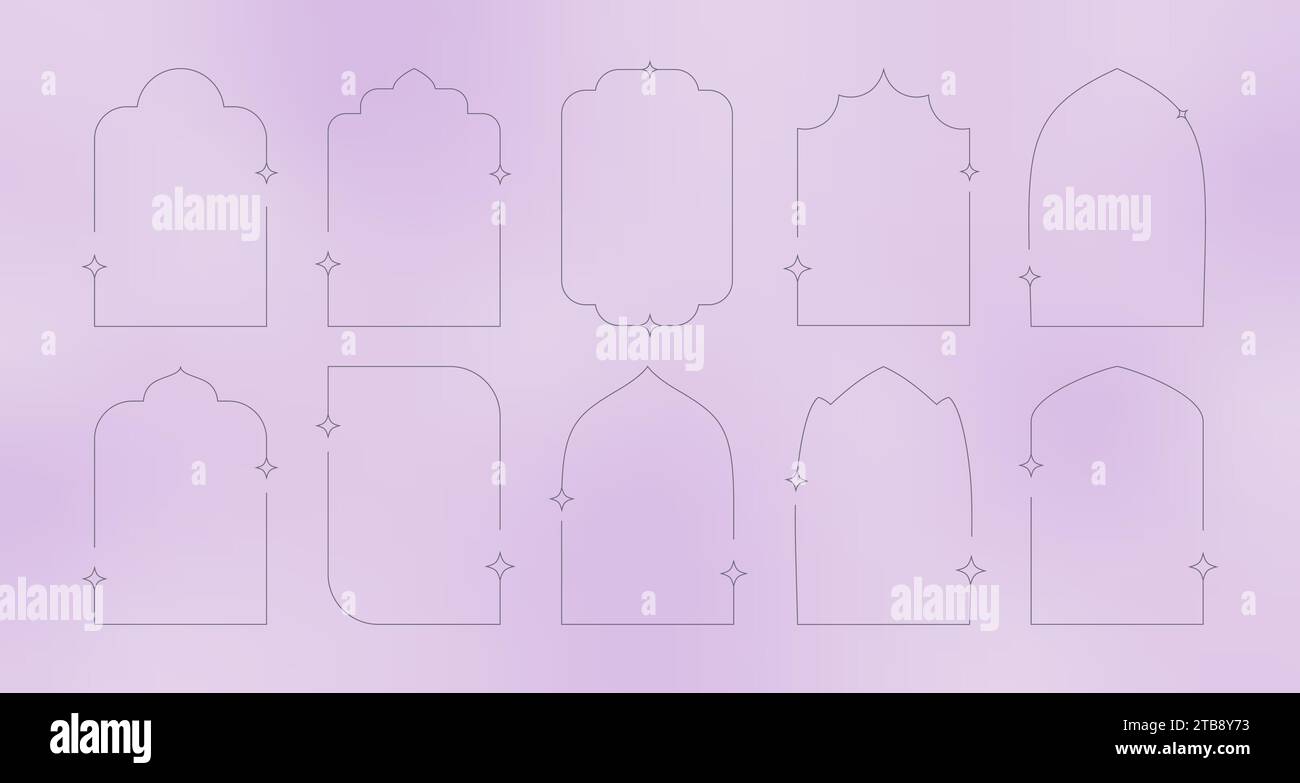 Line minimal aesthetic arch frame shapes with stars. Boho contemporary ...