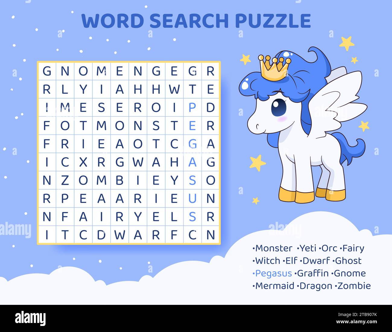 Word search puzzle with magical creatures and animals Stock Vector ...