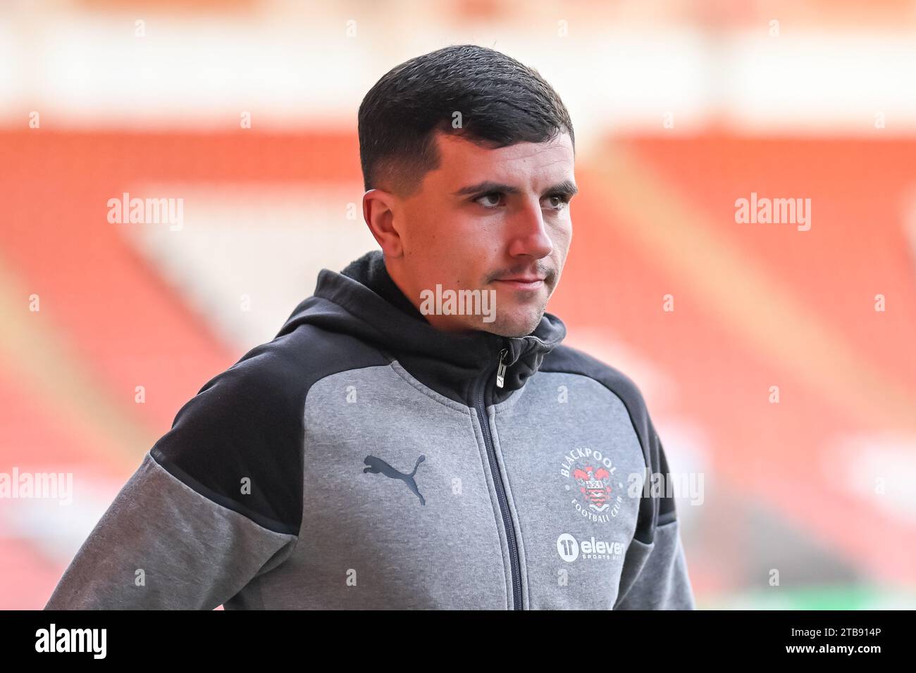 Albie Morgan #8 of Blackpool arrives ahead of the Bristol Street Motors ...