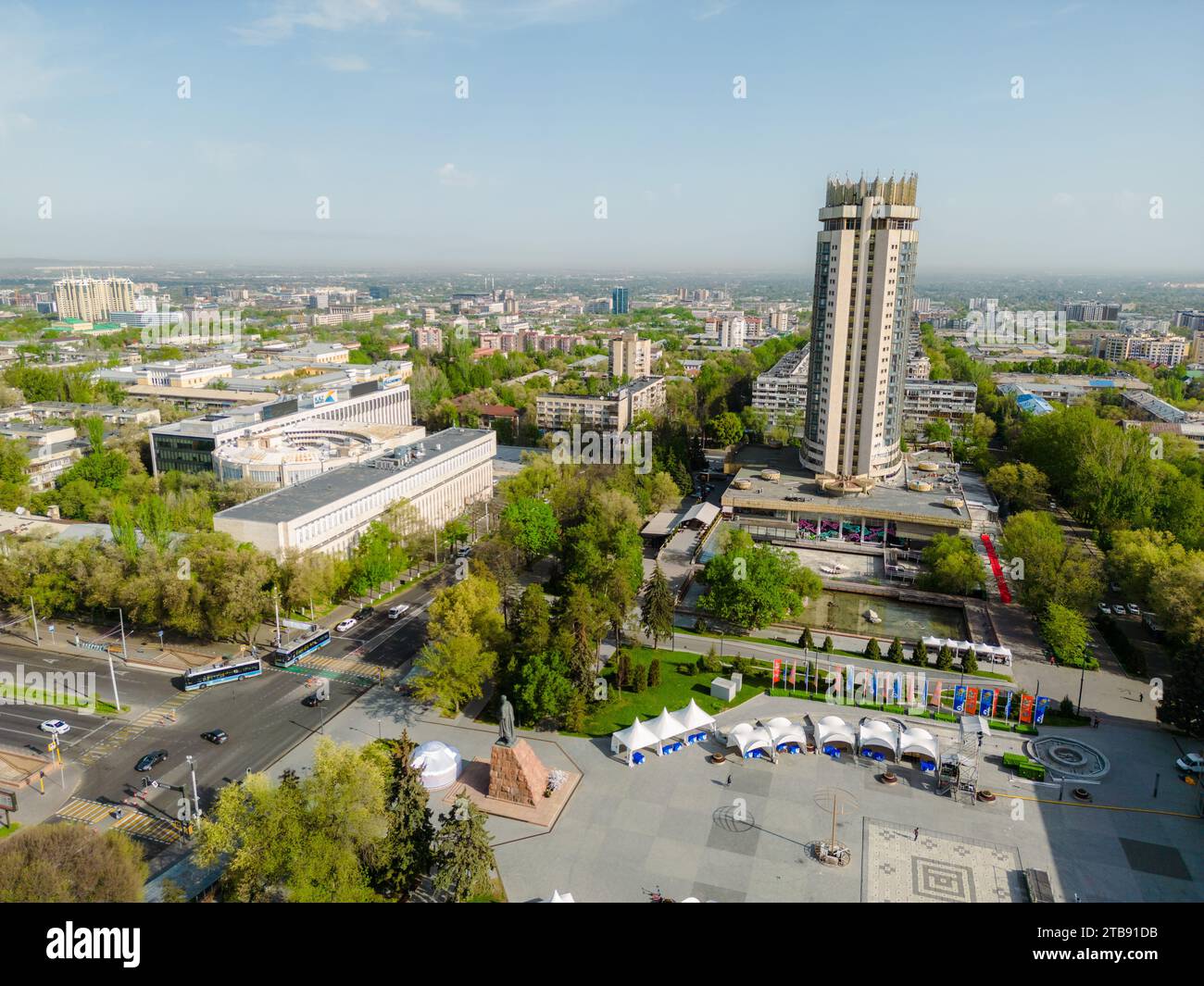 Almaty, Kazakhstan - April 28, 2023: Aerial view of Kazakhstan hotel in ...