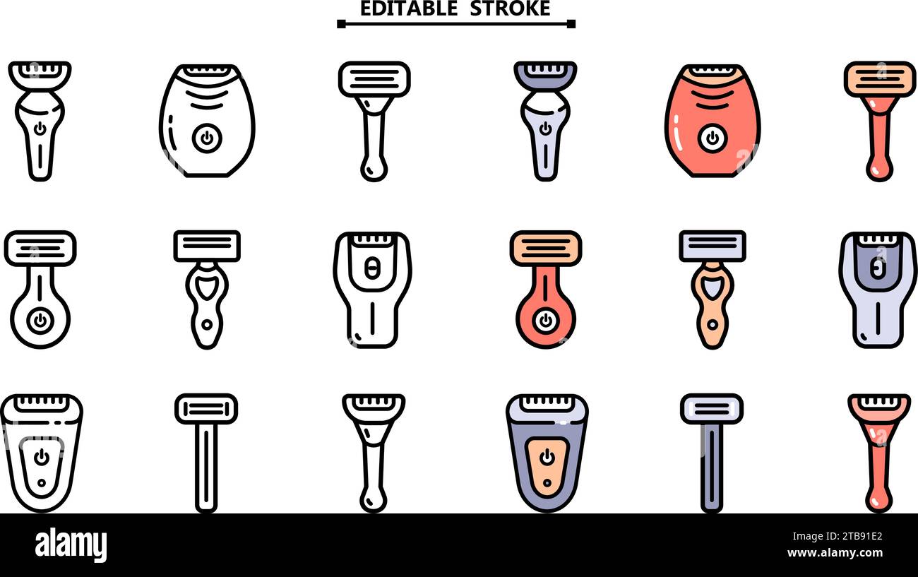 Shaving razors isolated color icon set. Editable stroke. Vector illustration shaver on white ...