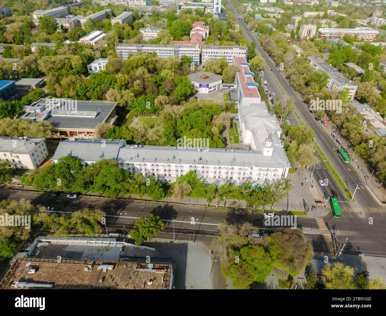 Almaty, Kazakhstan - April 28, 2023: Aerial view of Kimep University ...
