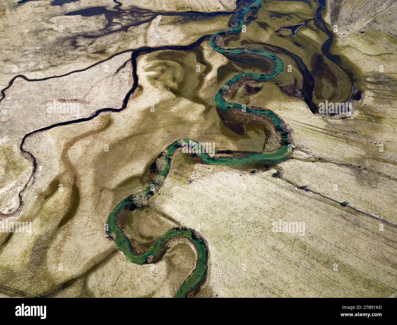 Aerial drone view of an amazing beautiful serpentine river. Vibrant ...