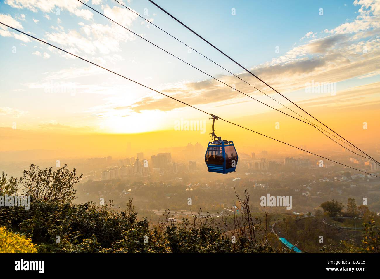 Almaty, Kazakhstan - October 28, 2023: Cable car road to Kok-tobe hill ...