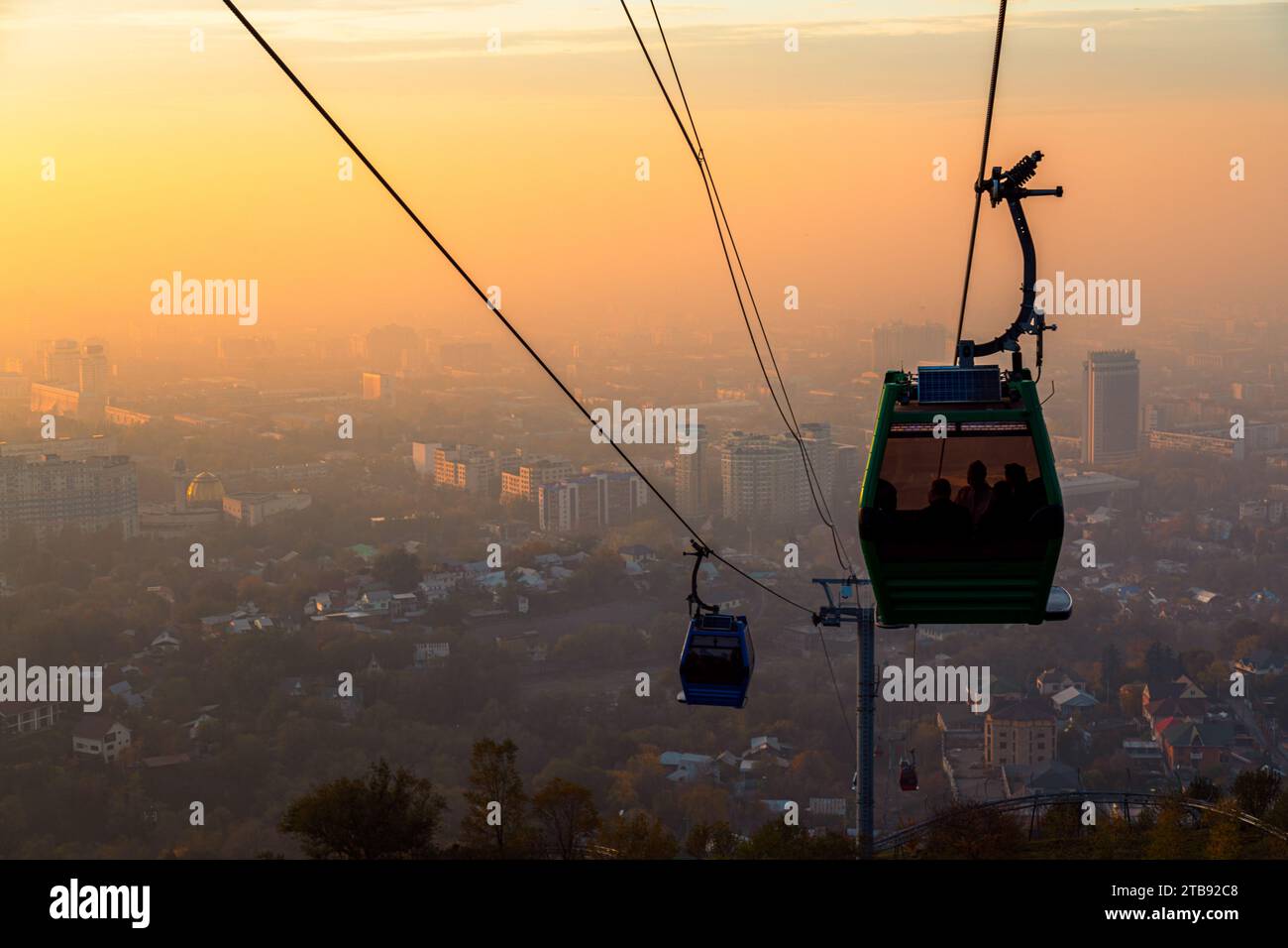 Almaty, Kazakhstan - October 28, 2023: Cable car road to Kok-tobe hill ...
