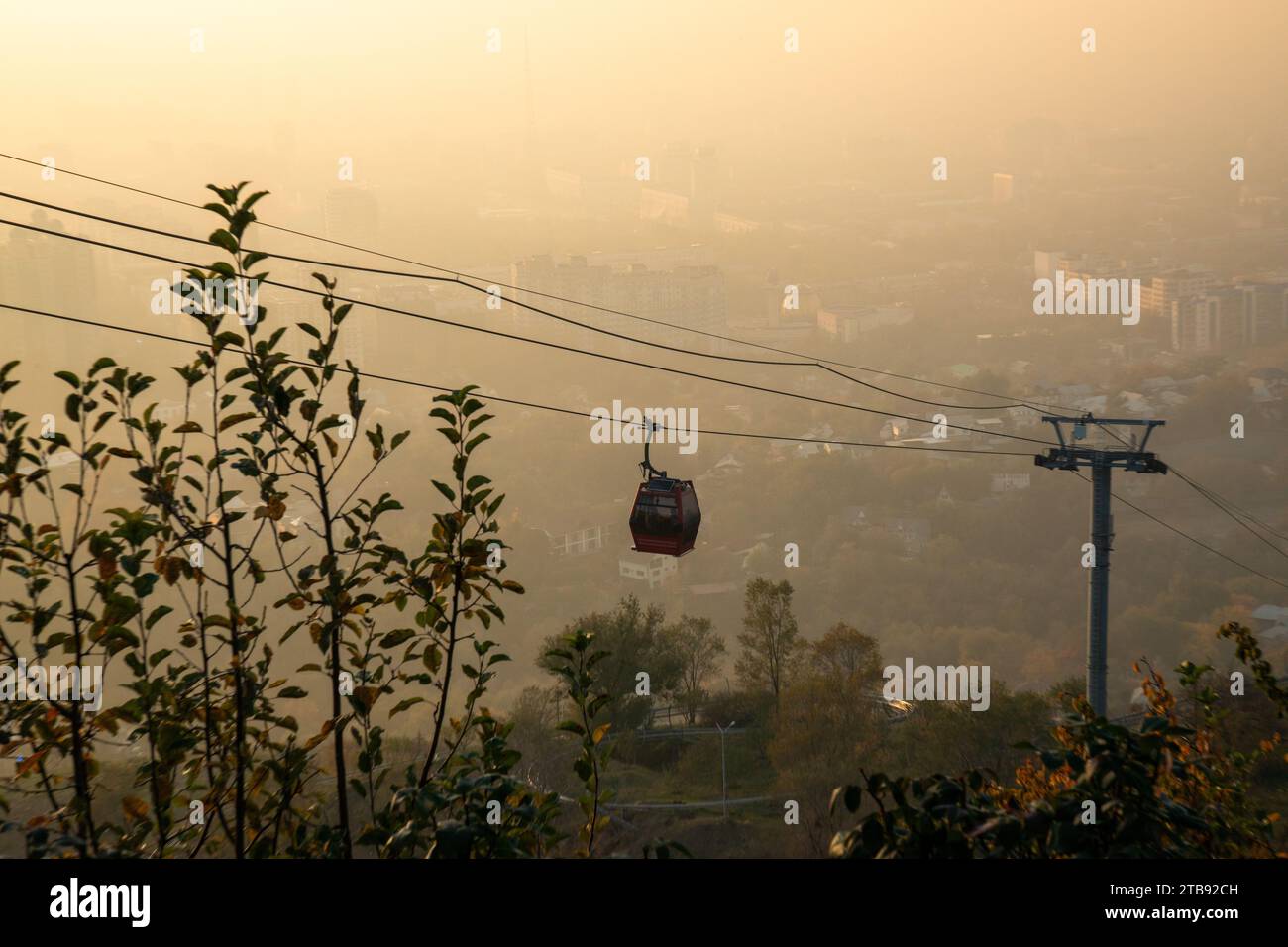 Cable car road to Kok-tobe hill in Almaty Kazakhstan Stock Photo - Alamy