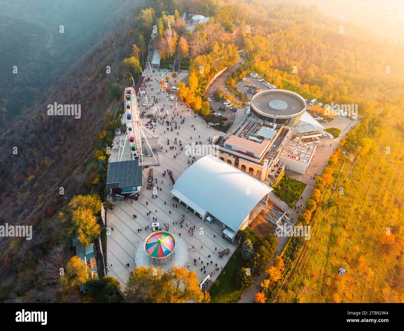 Almaty, Kazakhstan - October 28, 2023: Aerial view of Kok-Tobe hill and ...