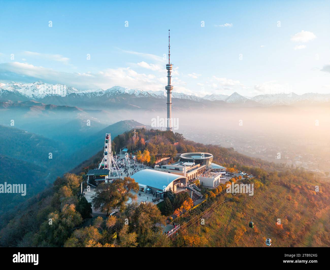 Almaty, Kazakhstan - October 28, 2023: Aerial view of Kok-Tobe hill ...