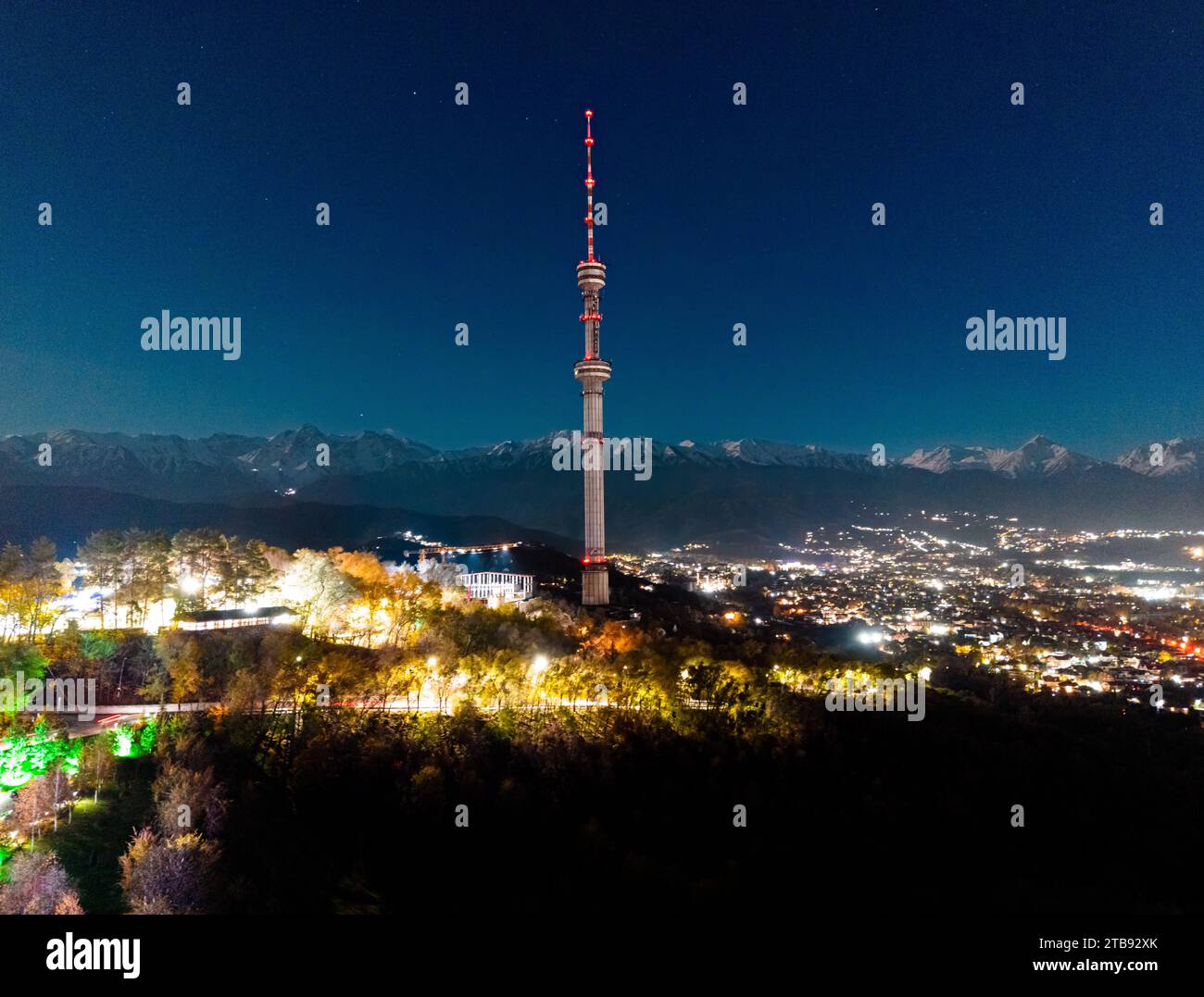 Almaty, Kazakhstan - October 28, 2023: Aerial view of Kok-Tobe hill ...
