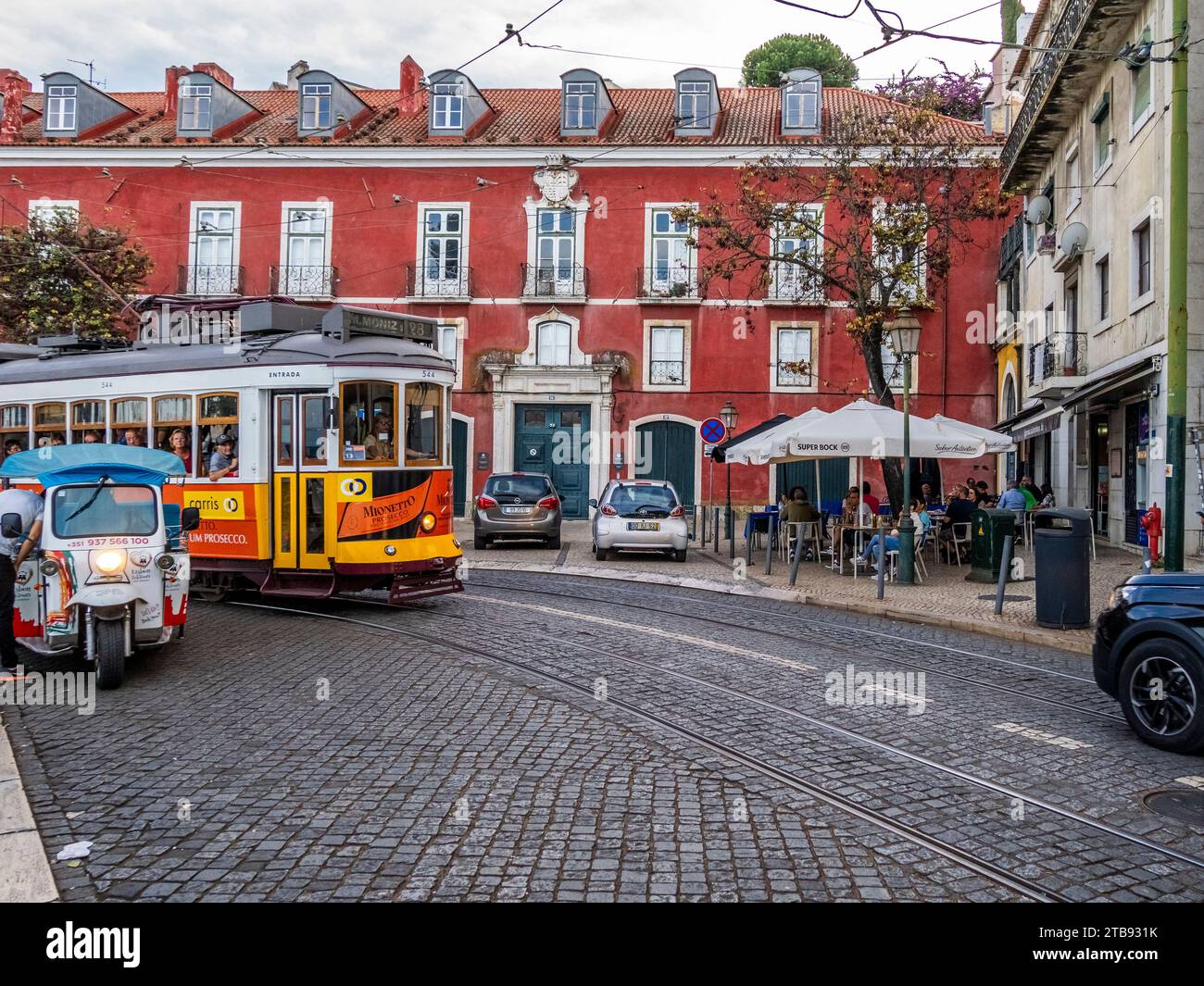 Trolley at the Portas do Sol Viewpoint in the old town Alfama District ...