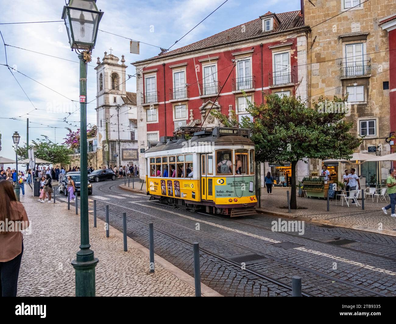 Trolley at the Portas do Sol Viewpoint in the old town Alfama District ...