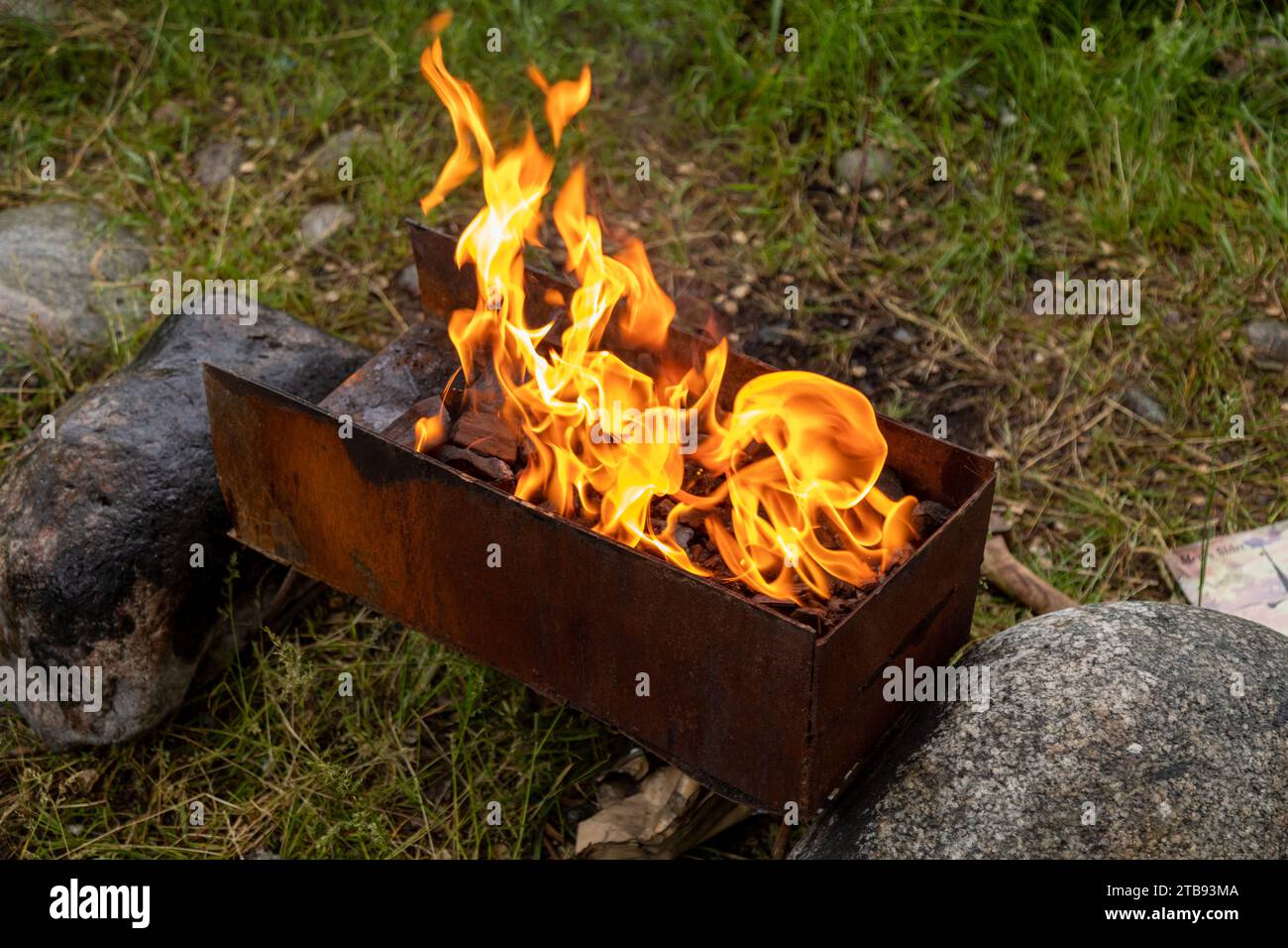 Flaming fire in the in the brazier Stock Photo - Alamy