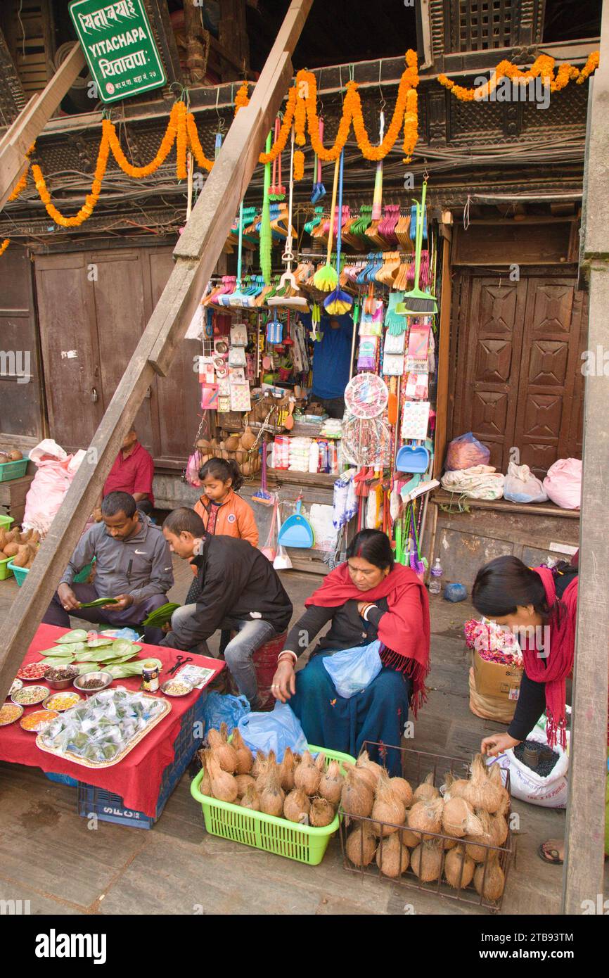 Nepal, Kathmandu, Asan Tol, bazar,, people, shops, market Stock Photo ...