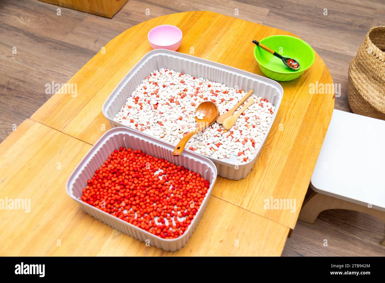 Closeup of sensory game with dried pits and nuts Stock Photo - Alamy