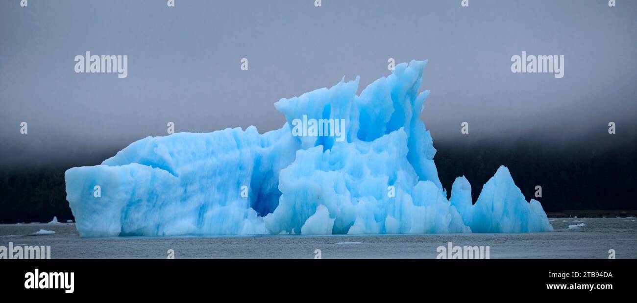 Large blue iceberg floating in the fog in the Inside Passage that came ...