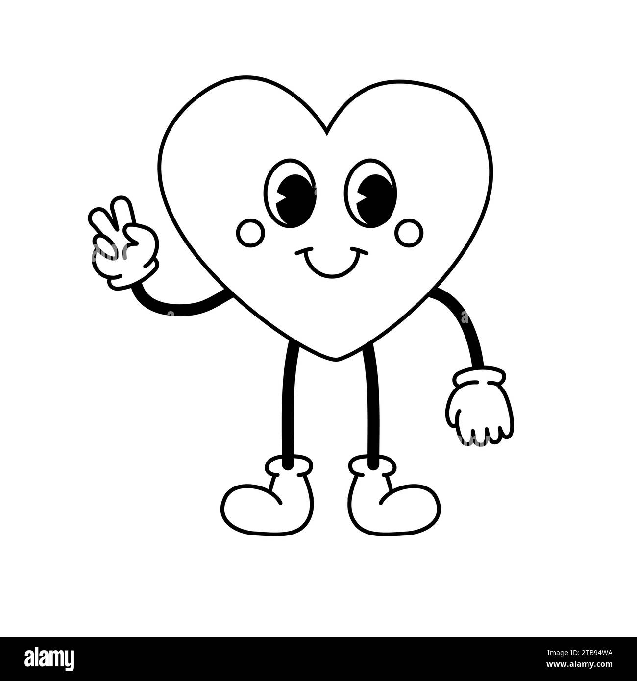 Vector retro groovy cartoon outline heart isolated on white background ...
