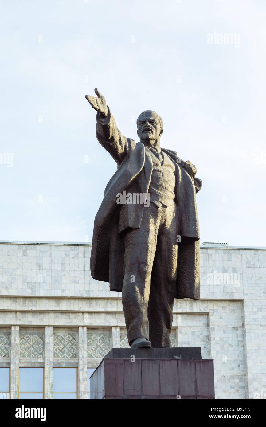 Bishkek, Kyrgyzstan - April 12, 2023: Vladimir Lenin statue with hand ...