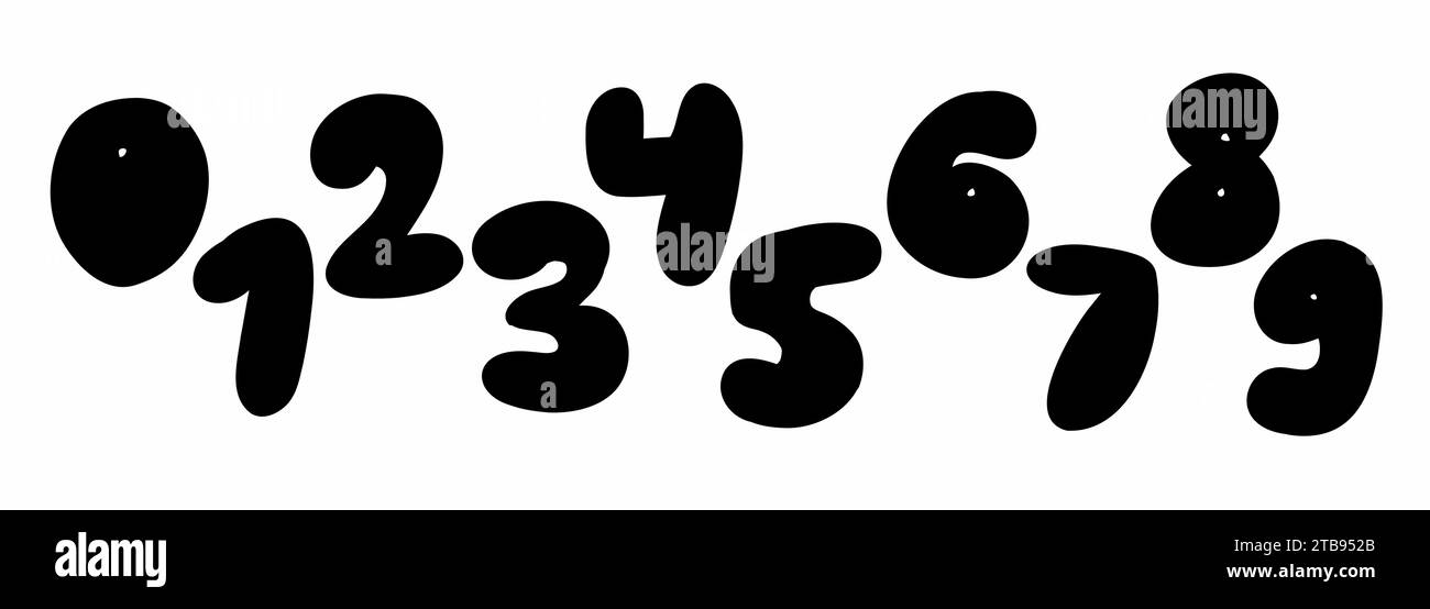 Round black digits numbers font from 0 to 9 font set. Vector ...