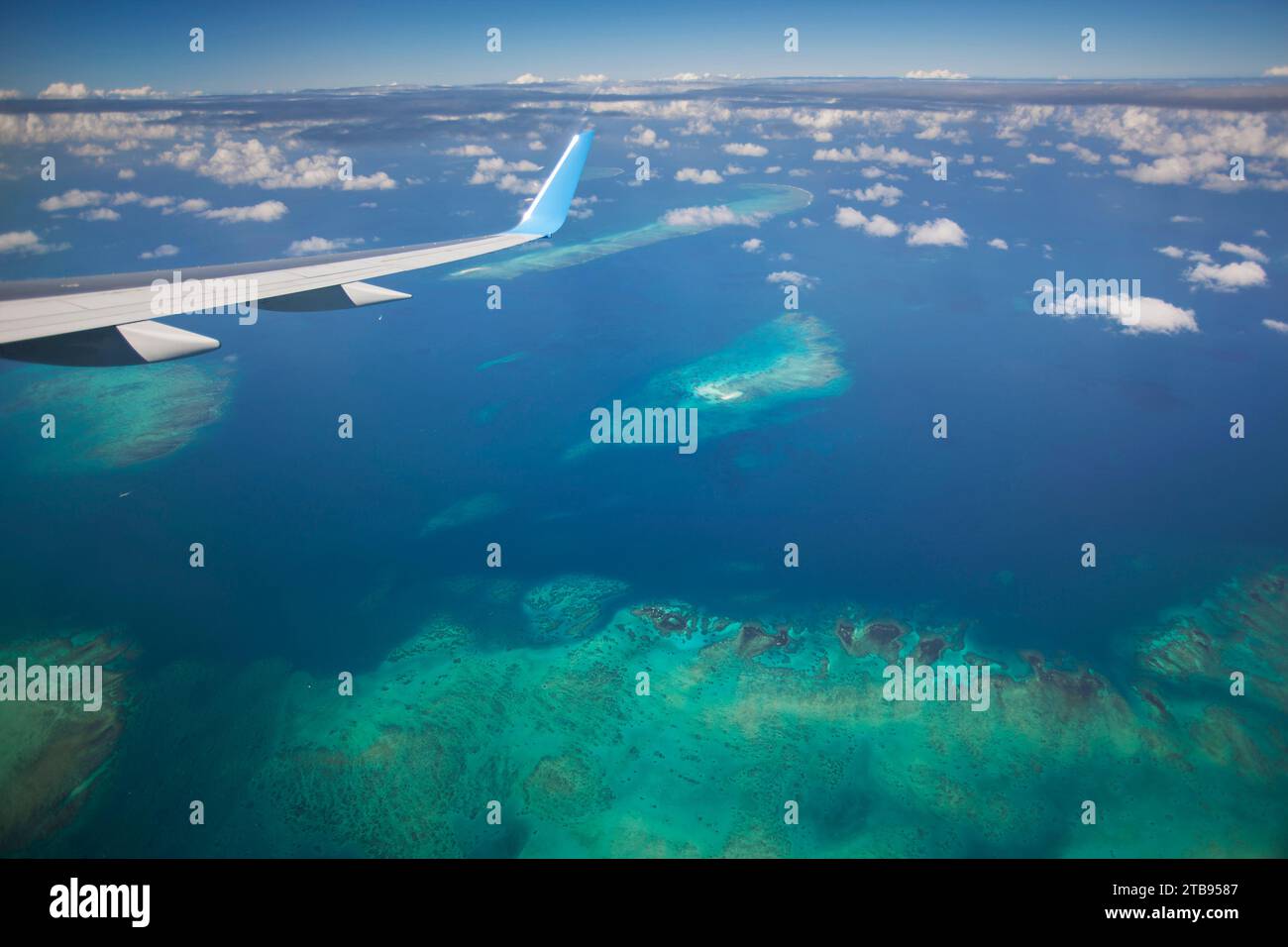 Part of the Great Barrier Reef from a jet plane; Queensland, Australia ...