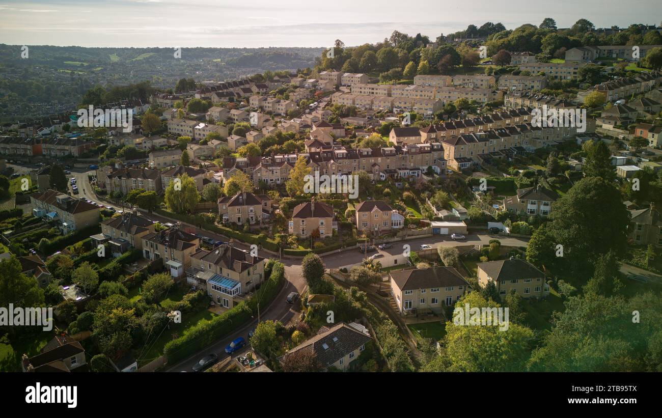 Aerial drone view over Fairfield Park Road, Bath UK. (17-10-2023 Stock ...