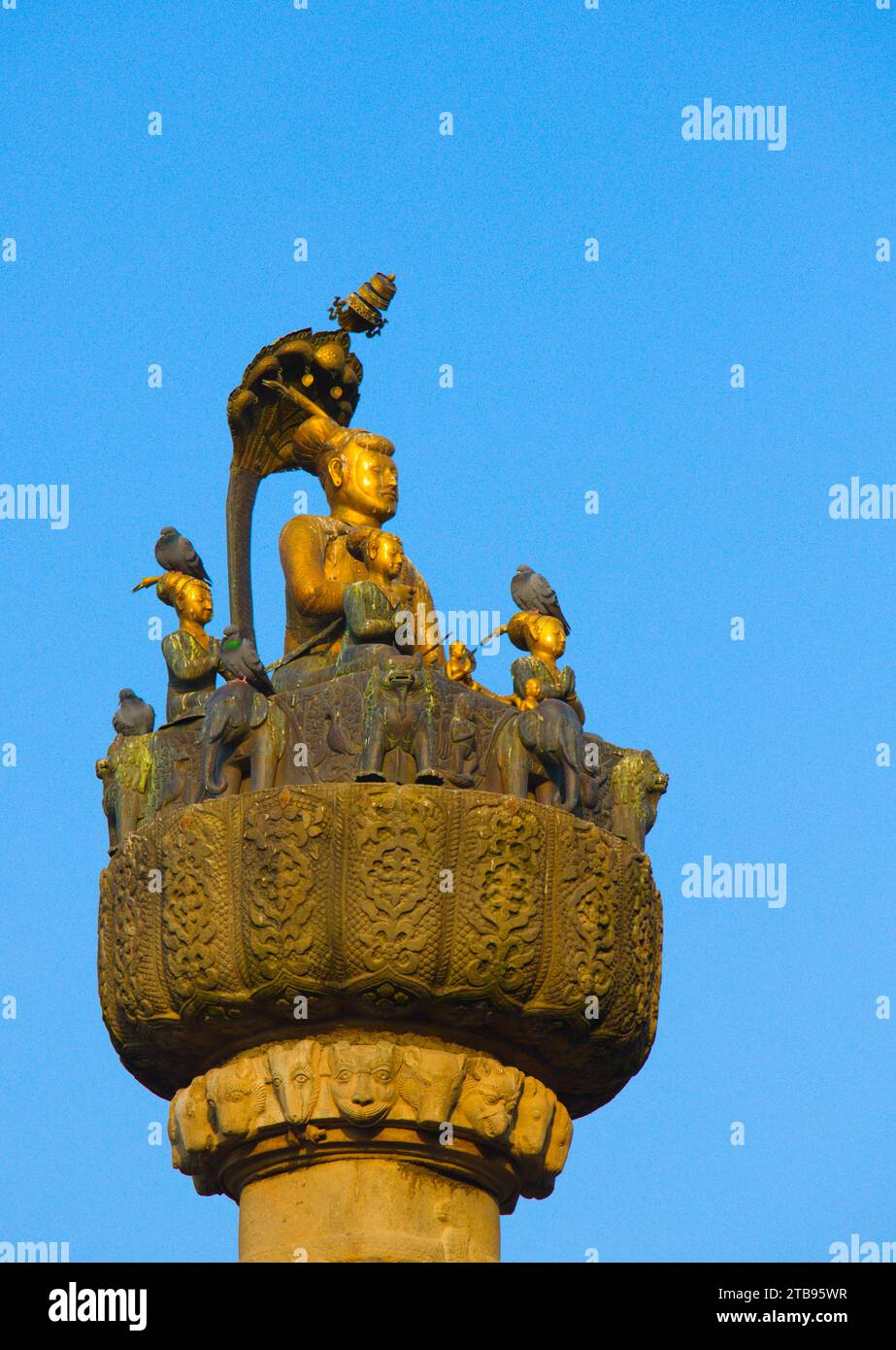 Nepal, Kathmandu, Durbar Square, King Pratap Malla statue, temples ...