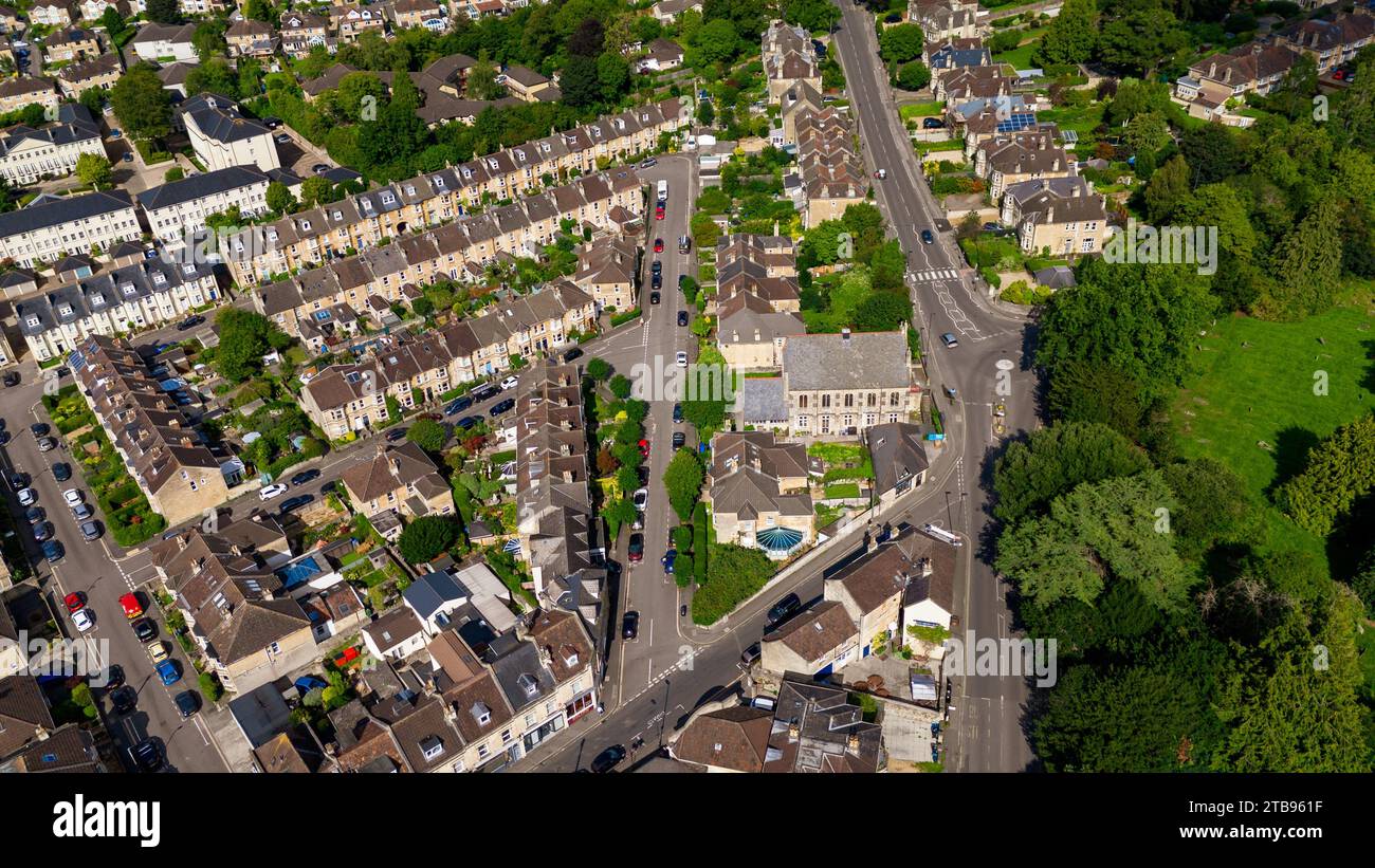 Aerial drone view over Kennington Road, Bath UK. (22-08-2023 Stock ...
