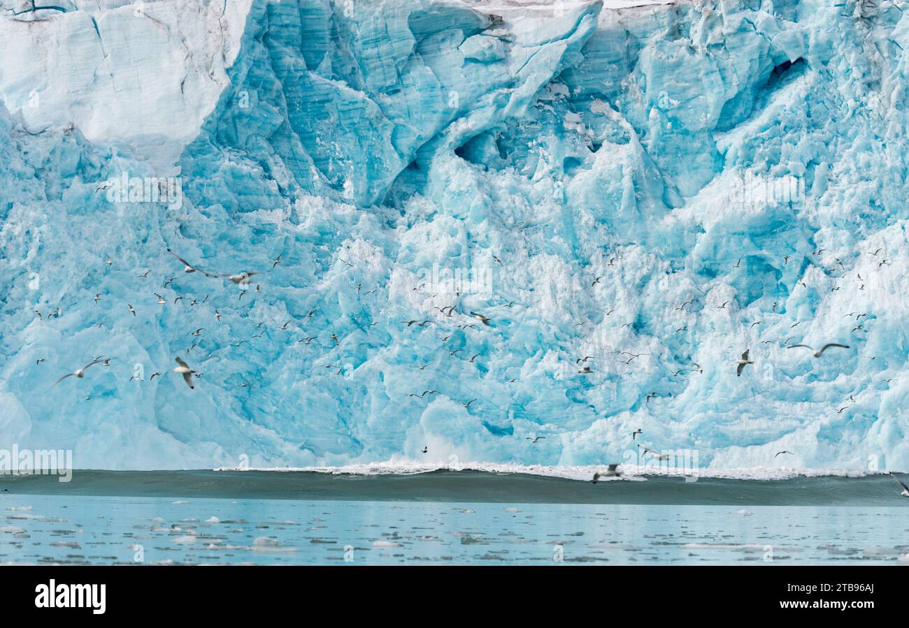 Hollow in the Monacobreen Glacier ice cliff immediately after an ...