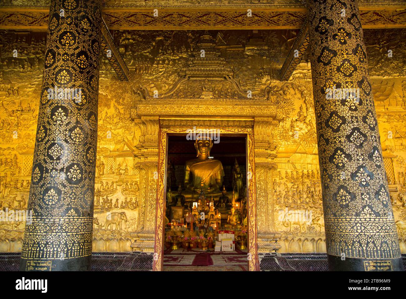 Interior of Wat Xieng Thong temple in Luang Prabang; Luang Prabang ...