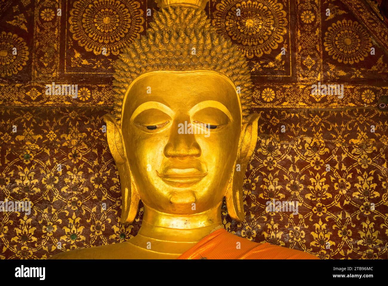 Head of Buddha inside Wat Xieng Thong Monastery; Luang Prabang, Laos ...