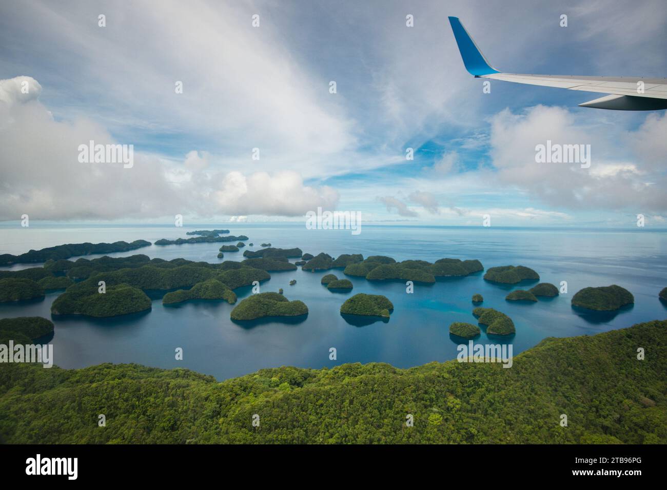 Rock Islands of Palau seen from a 757 Jetliner; Republic of Palau Stock ...