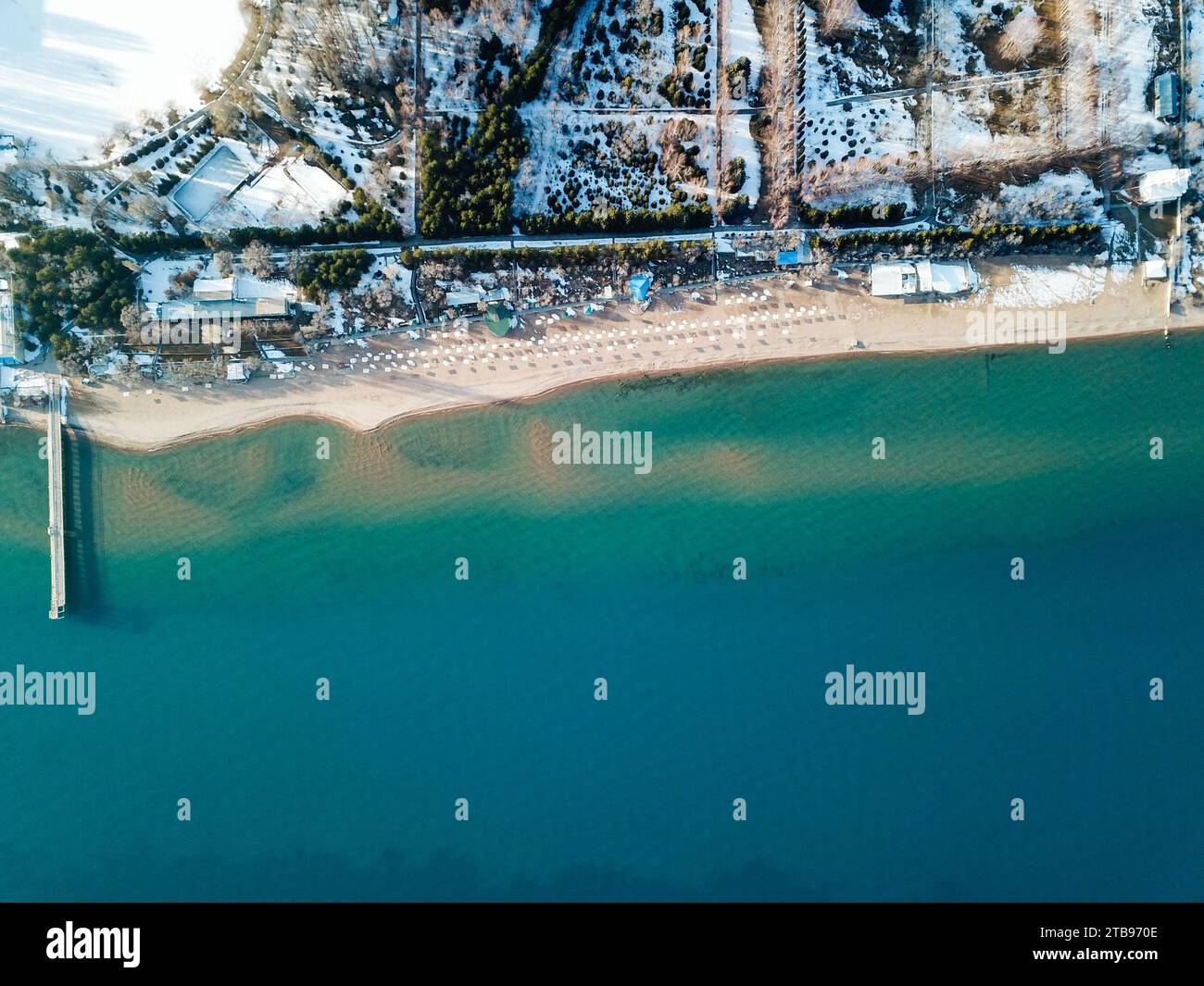 Aerial view of resort apartments in Issyk Kul lake during winter Stock ...