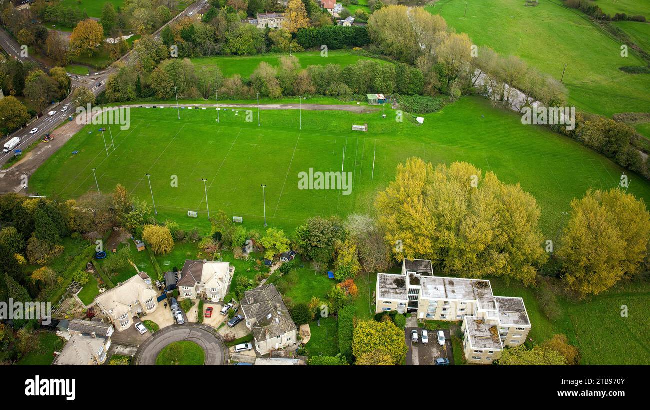 Aerial drone view of Bath RFC's Lambridge training ground on the London ...