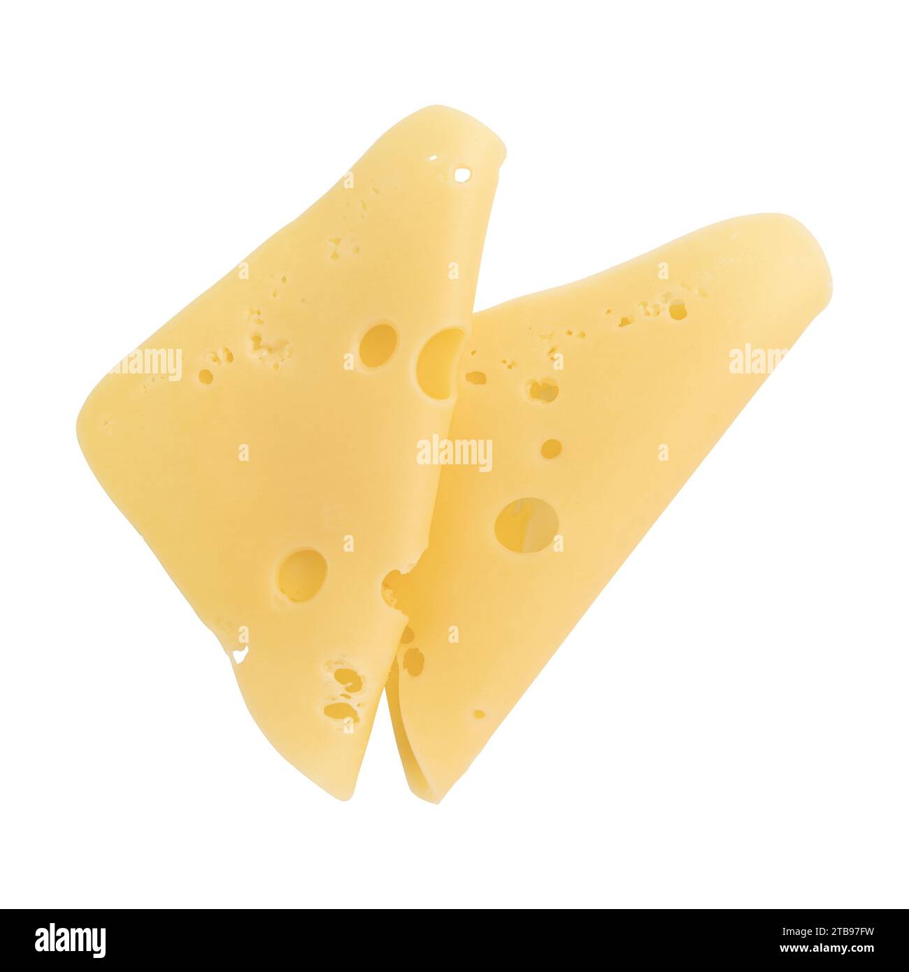 folded slices of cheese isolated on white background, pieces of sliced gouda cheese laid out to ...