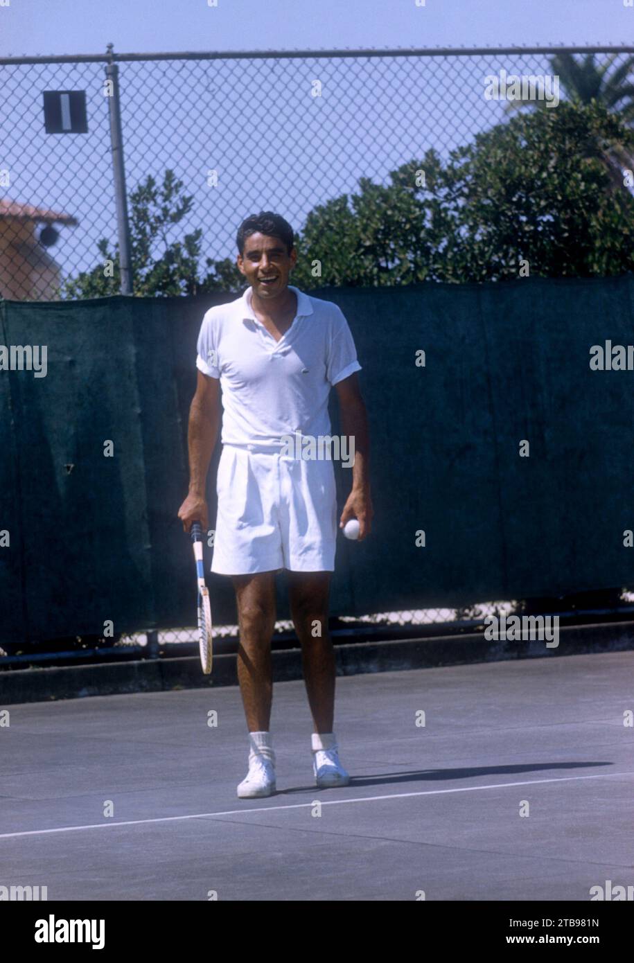 1957: American tennis player Pancho Gonzales (1928-1995) poses for a ...