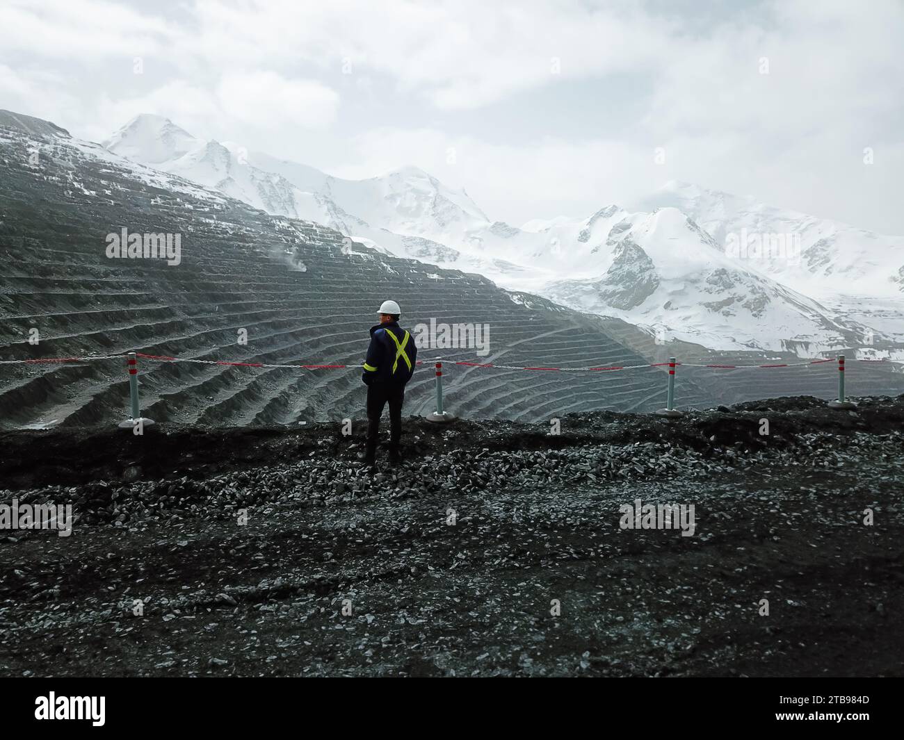 Aerial view of the Kumtor gold mine in Kyrgyzstan, Issyk-Kul region ...