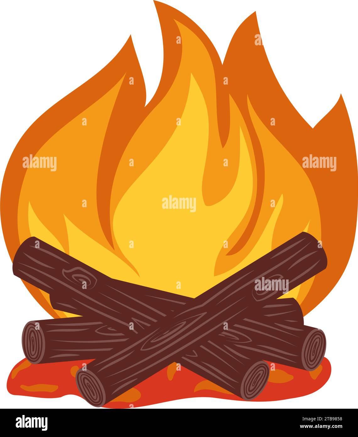 Burning fire on wood. Tourist cartoon bonfire. Fire icon on hot coals ...