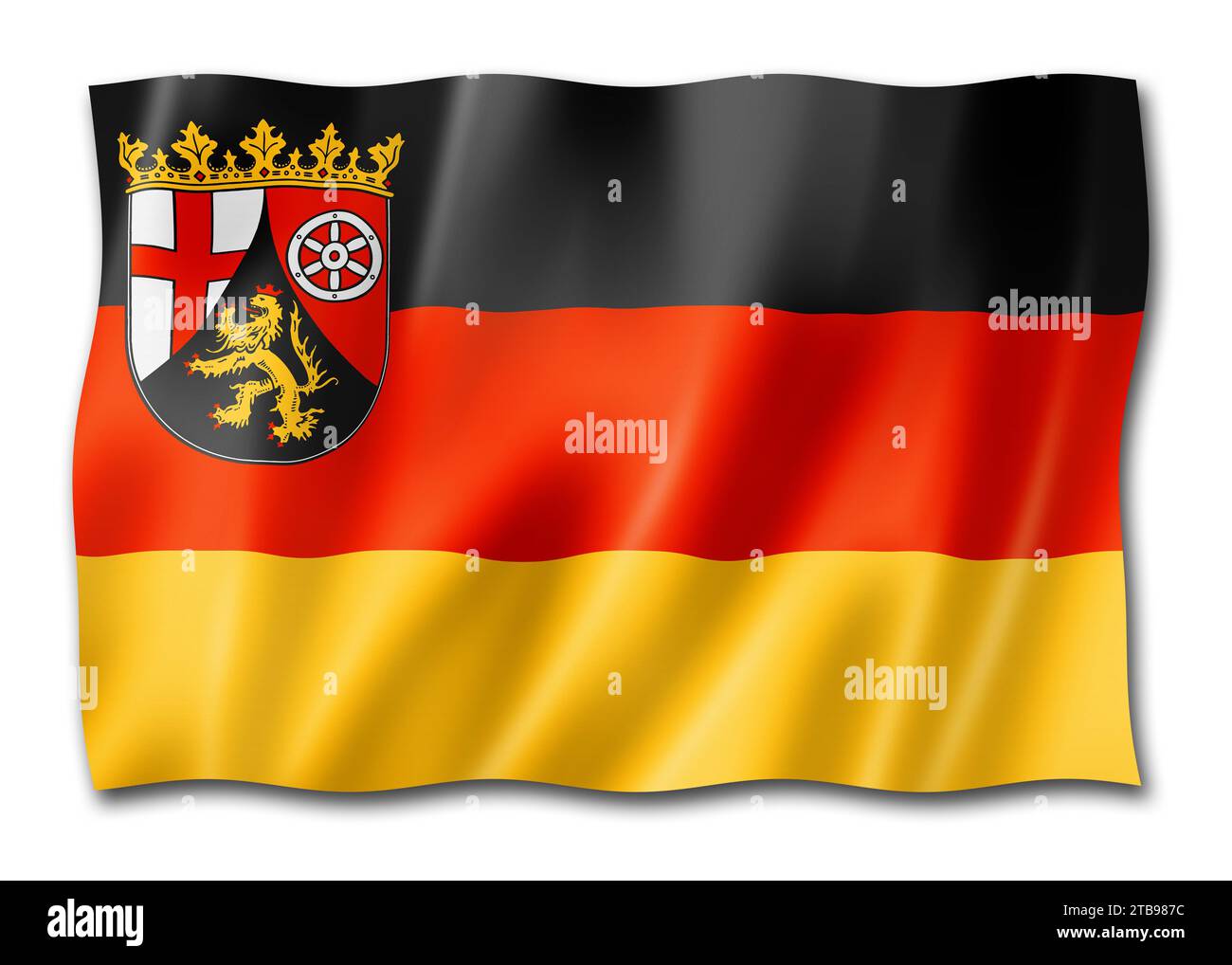 Rhineland Palatinate state flag, Germany waving banner collection. 3D ...