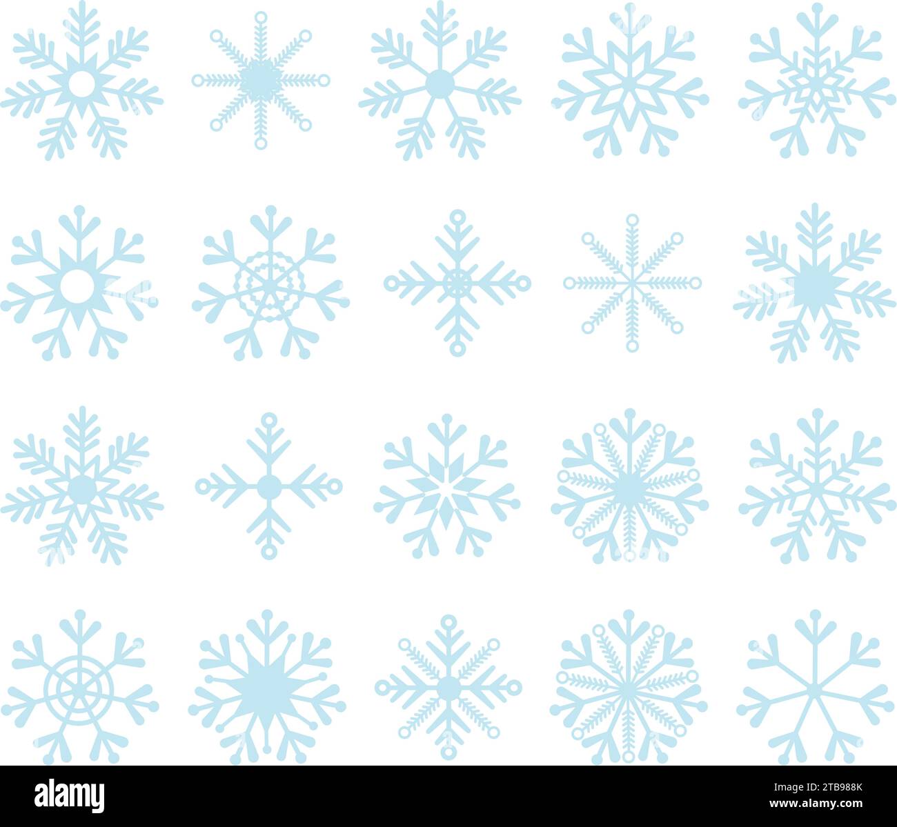 Different shapes of snowflakes, set of snow crystals. Winter elements ...