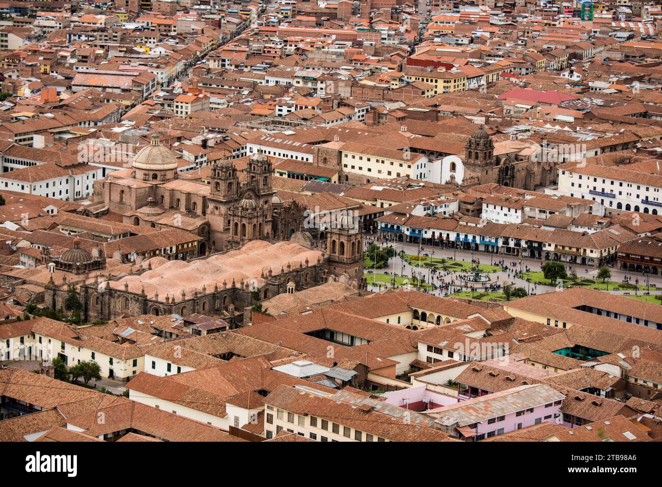 Cathedral and town square of historic Cusco; Cusco, Peru Stock Photo ...